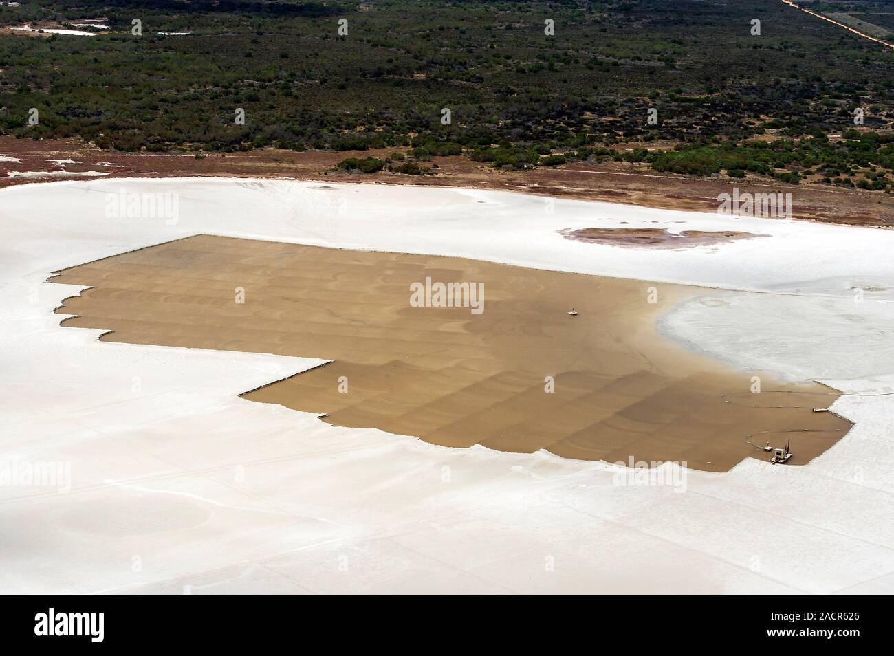 Salt mine. Aerial view of a coastal salt mine at Yzerfontein, Western ...