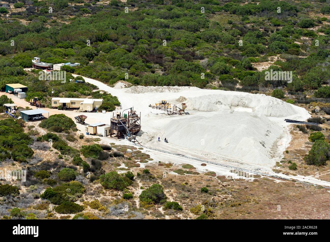 Salt mine. Aerial view of a coastal salt mine at Yzerfontein, Western ...