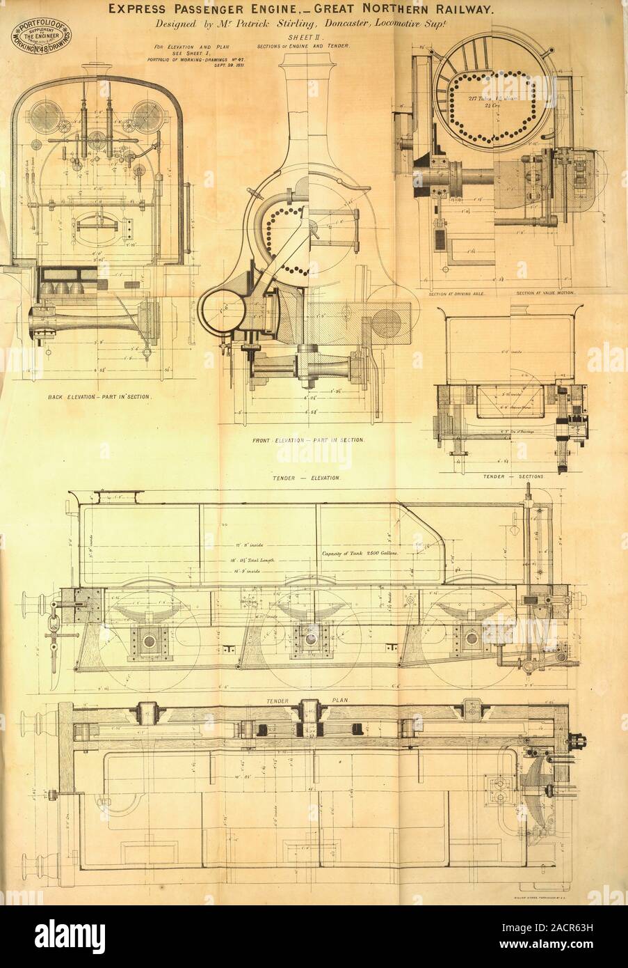 Express passenger train design. 19th-century design drawings for an ...