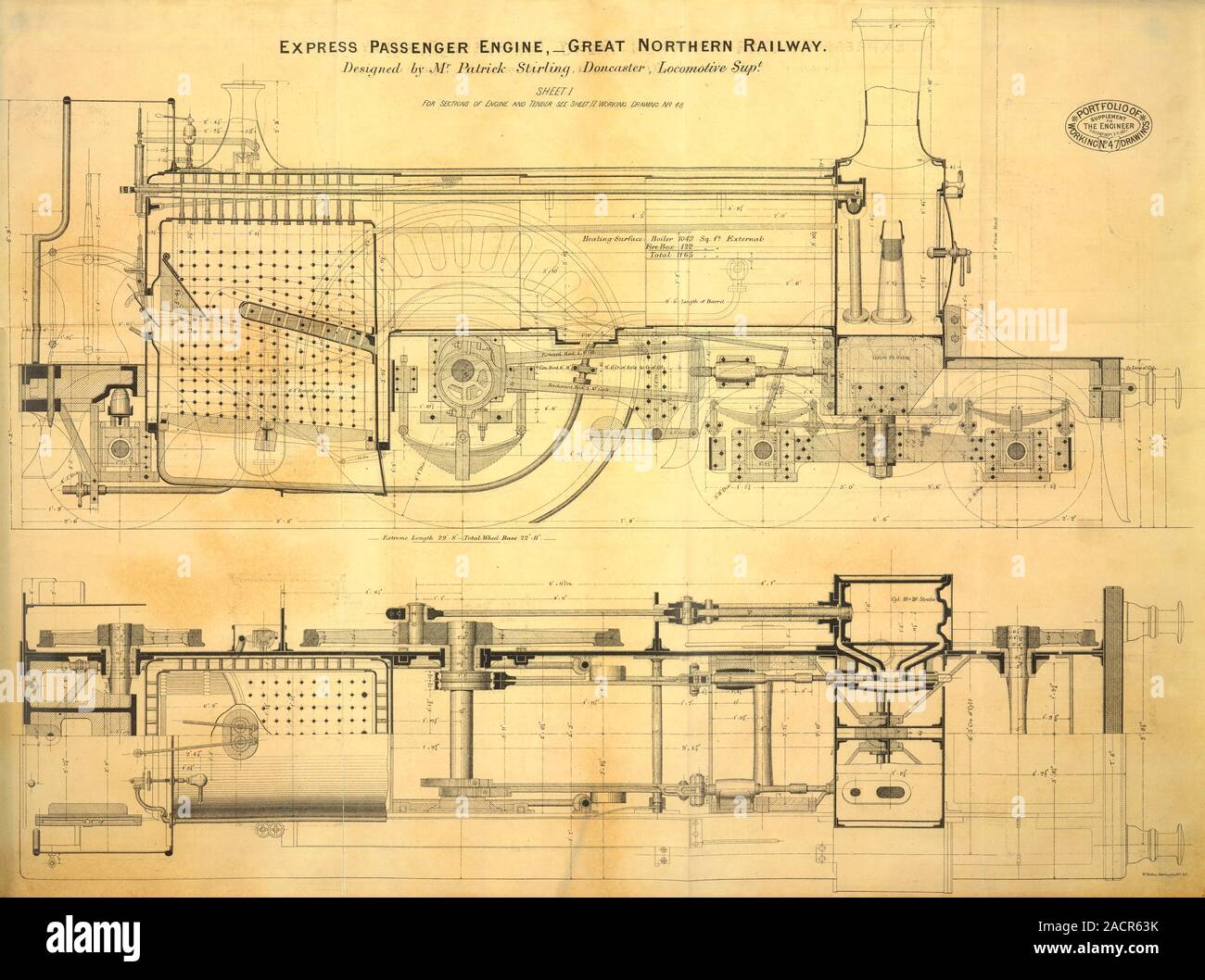 Express passenger train design. 19th-century design drawings for an ...