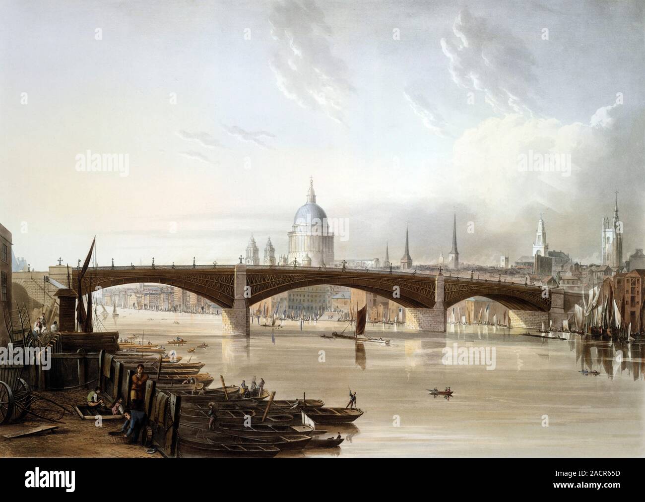 Southwark Iron Bridge, London, UK, as seen from Bankside. Illustration ...