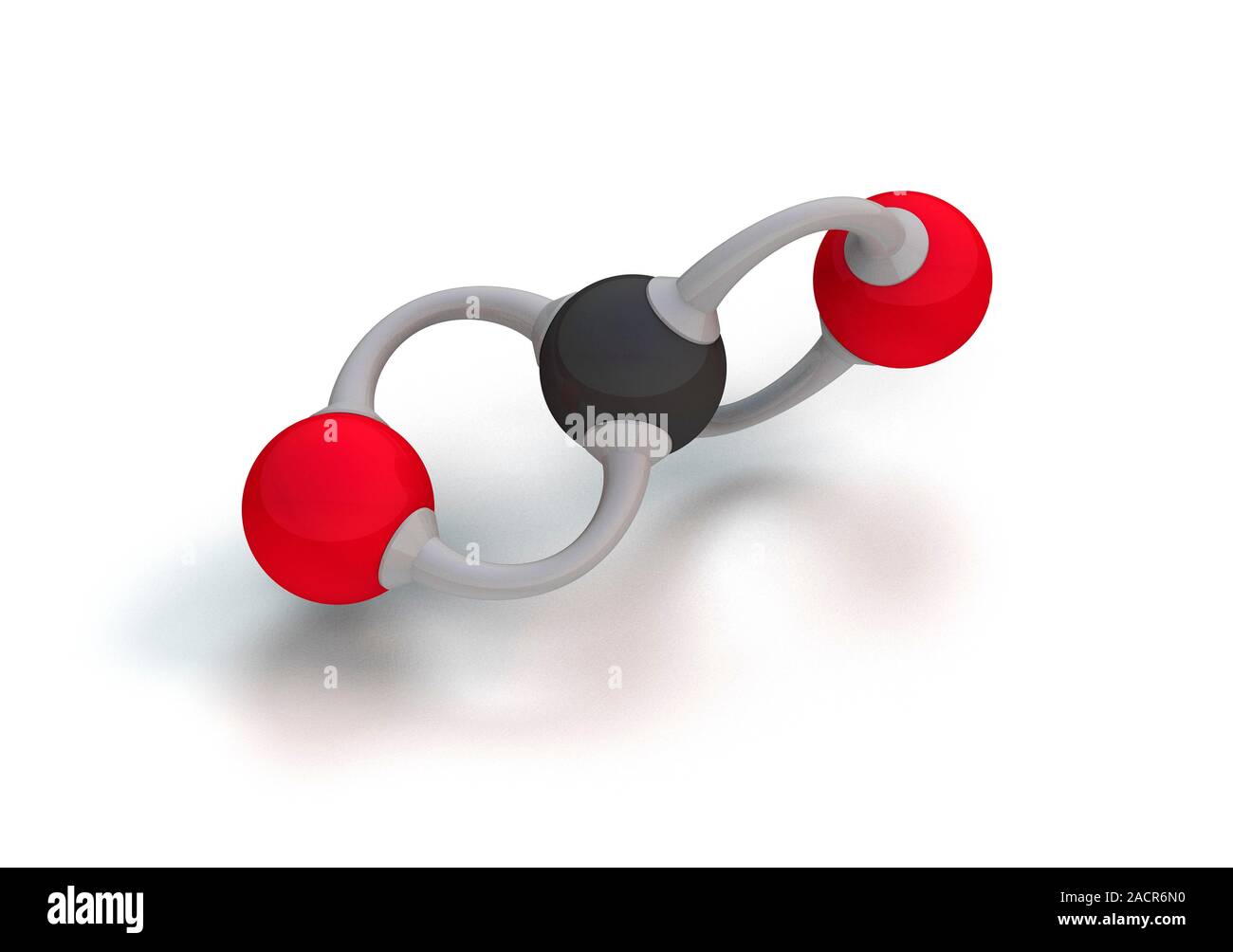 Carbon dioxide molecule. Computer artwork showing the structure of a ...
