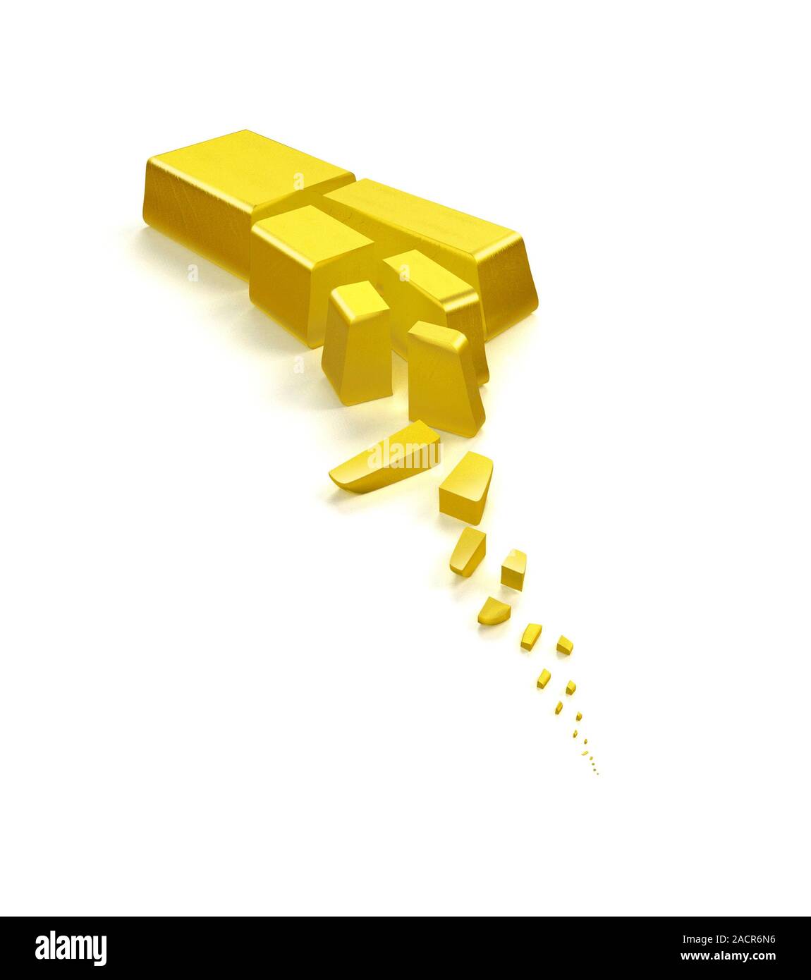 Gold bar divided. Computer artwork of a gold bar being repeatedly ...