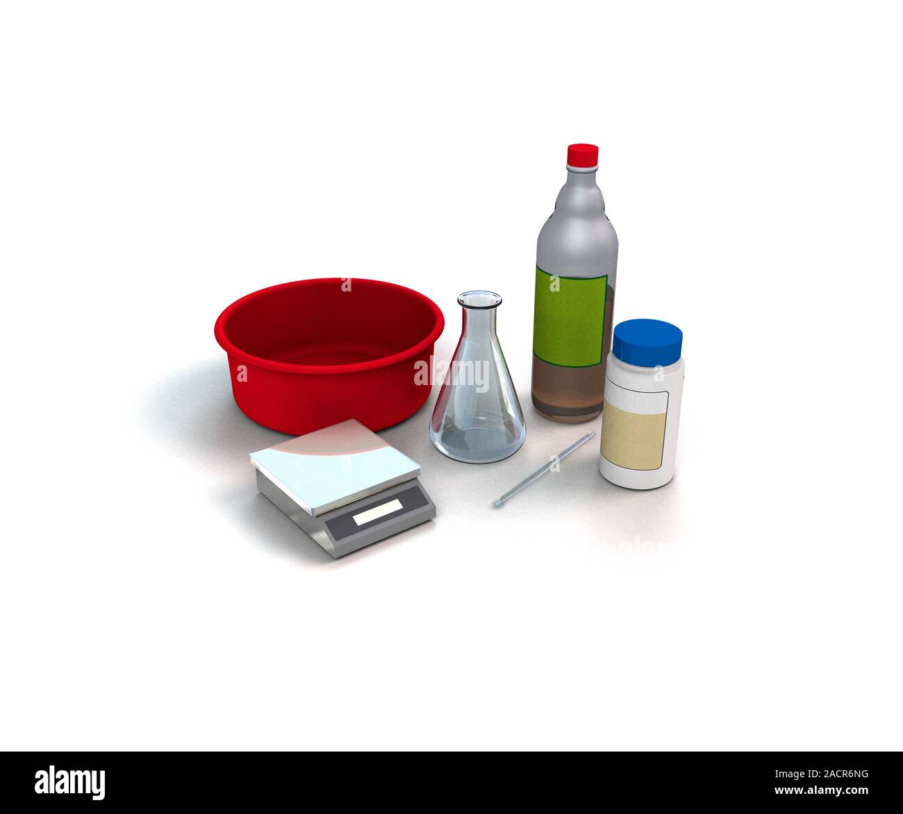 Lab materials. Computer artwork of various pieces of equipment used in ...