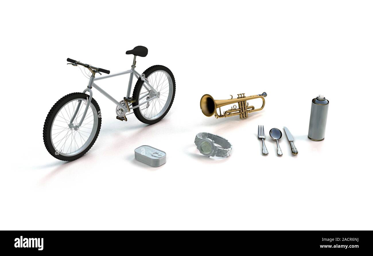 Metal objects. Computer artwork of various objects primarily made from ...