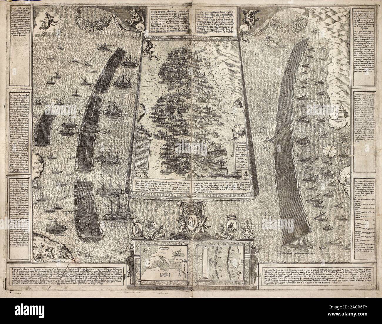 Battle of Lepanto. Map showing the fleets of ships that took part in ...