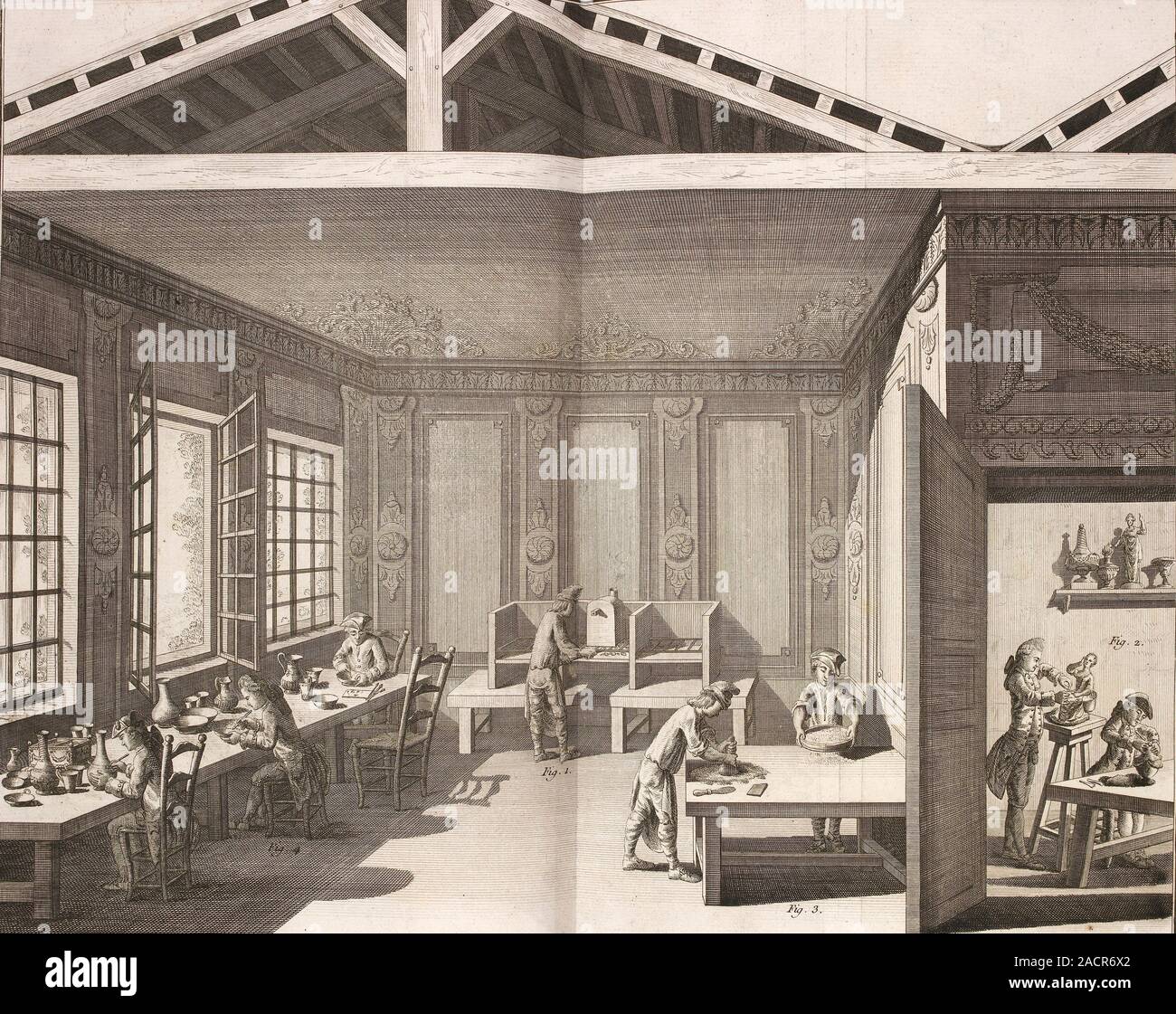 Indigo dye factory. 18th-century artwork of the processes used at an ...