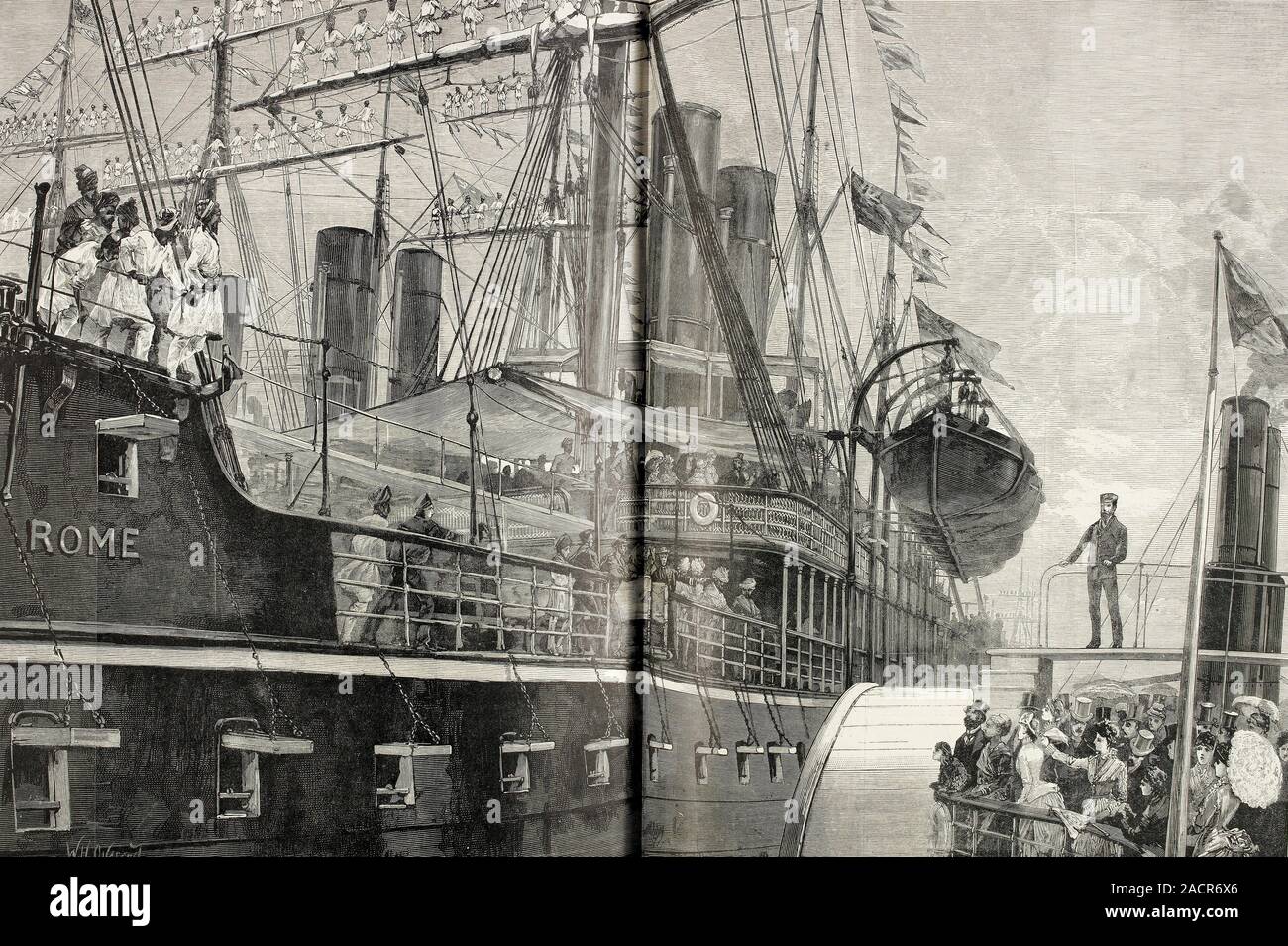 Steamship Rome. 19th-century artwork of the SS Rome at the Royal Albert ...
