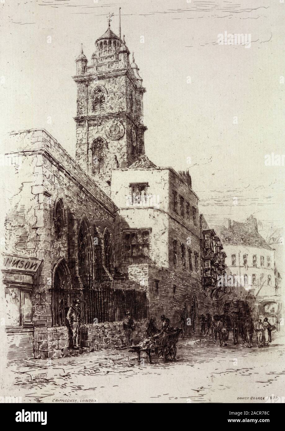 Cripplegate, London, UK. Artwork from 'Etchings of Old London' (1884 ...