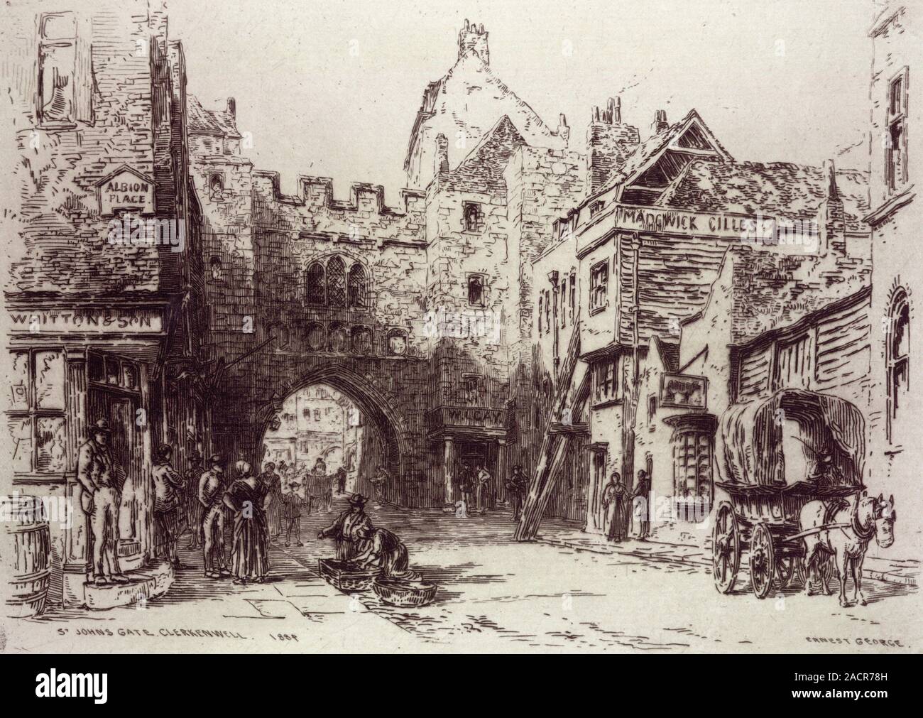 St John's gate, London, UK. Artwork from 'Etchings of Old London' (1884 ...