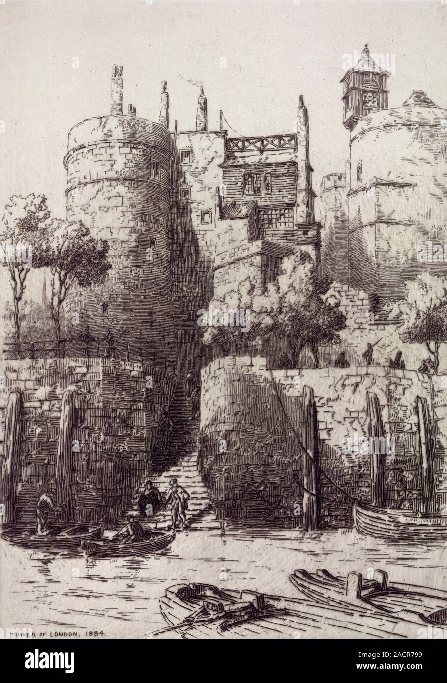 Tower of London, UK. Artwork from 'Etchings of Old London' (1884) by ...
