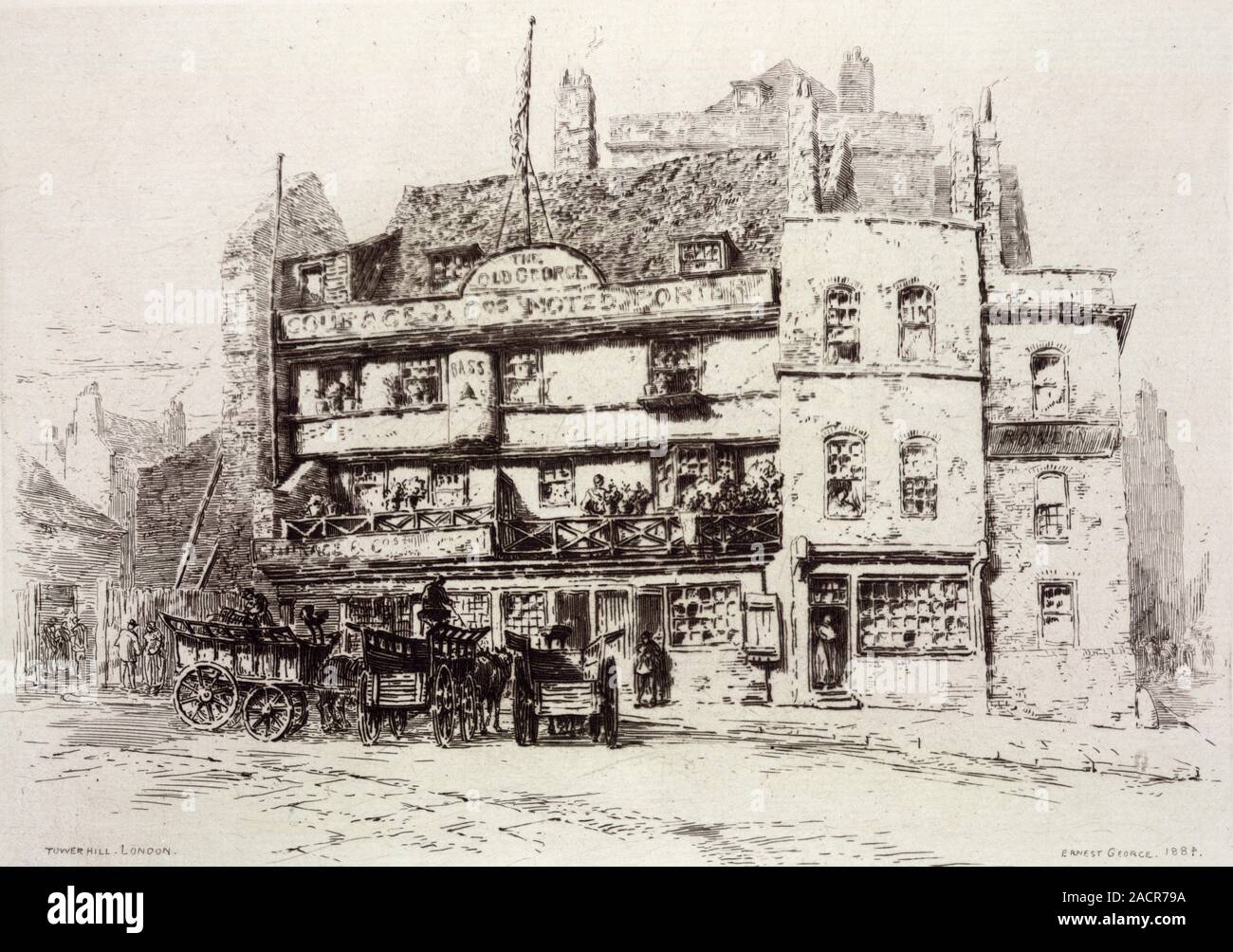 Tower Hill, London, UK. Artwork from 'Etchings of Old London' (1884) by ...