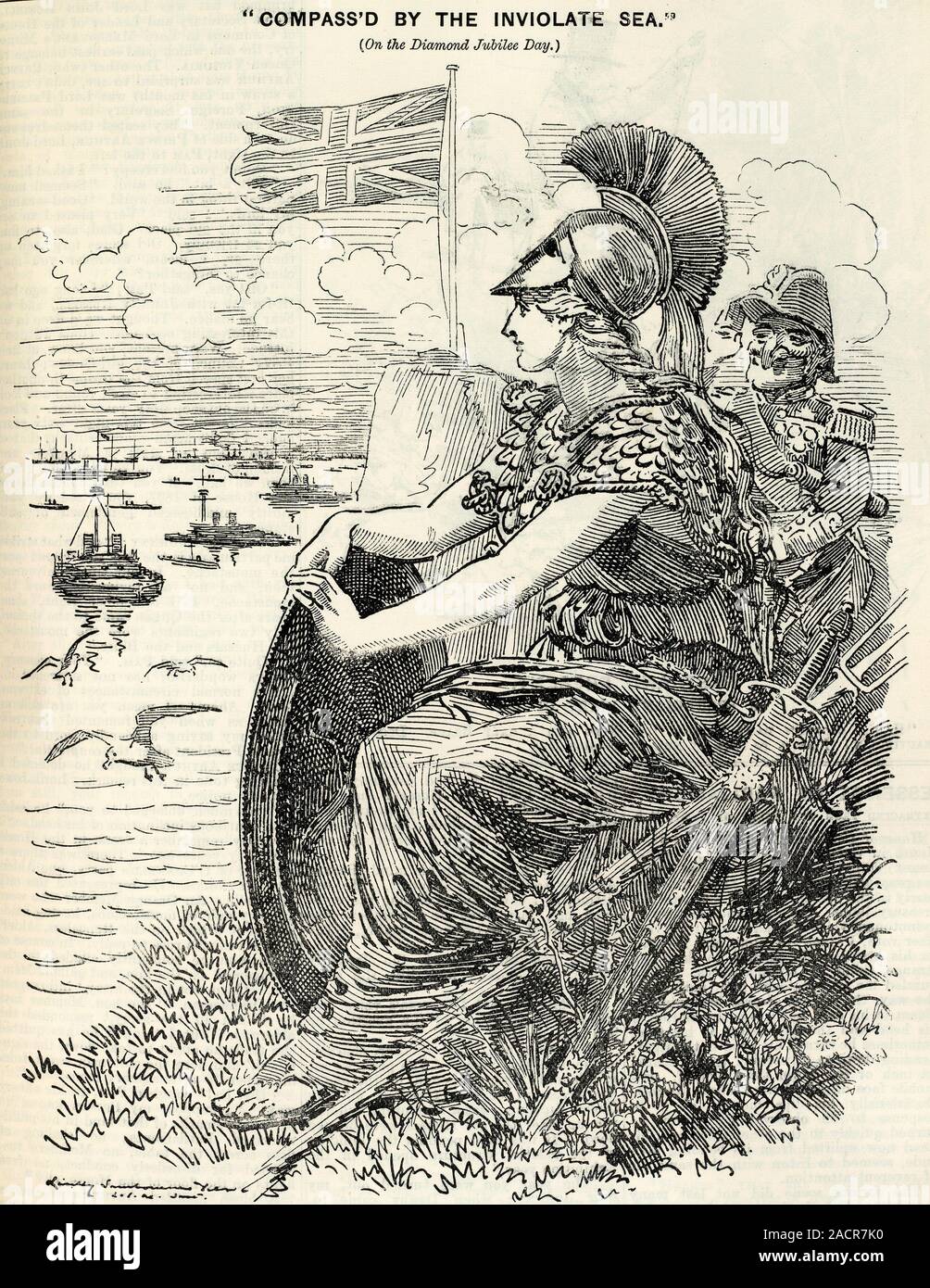 Britannia surveying the British fleet. Artwork published in 'Punch' on ...
