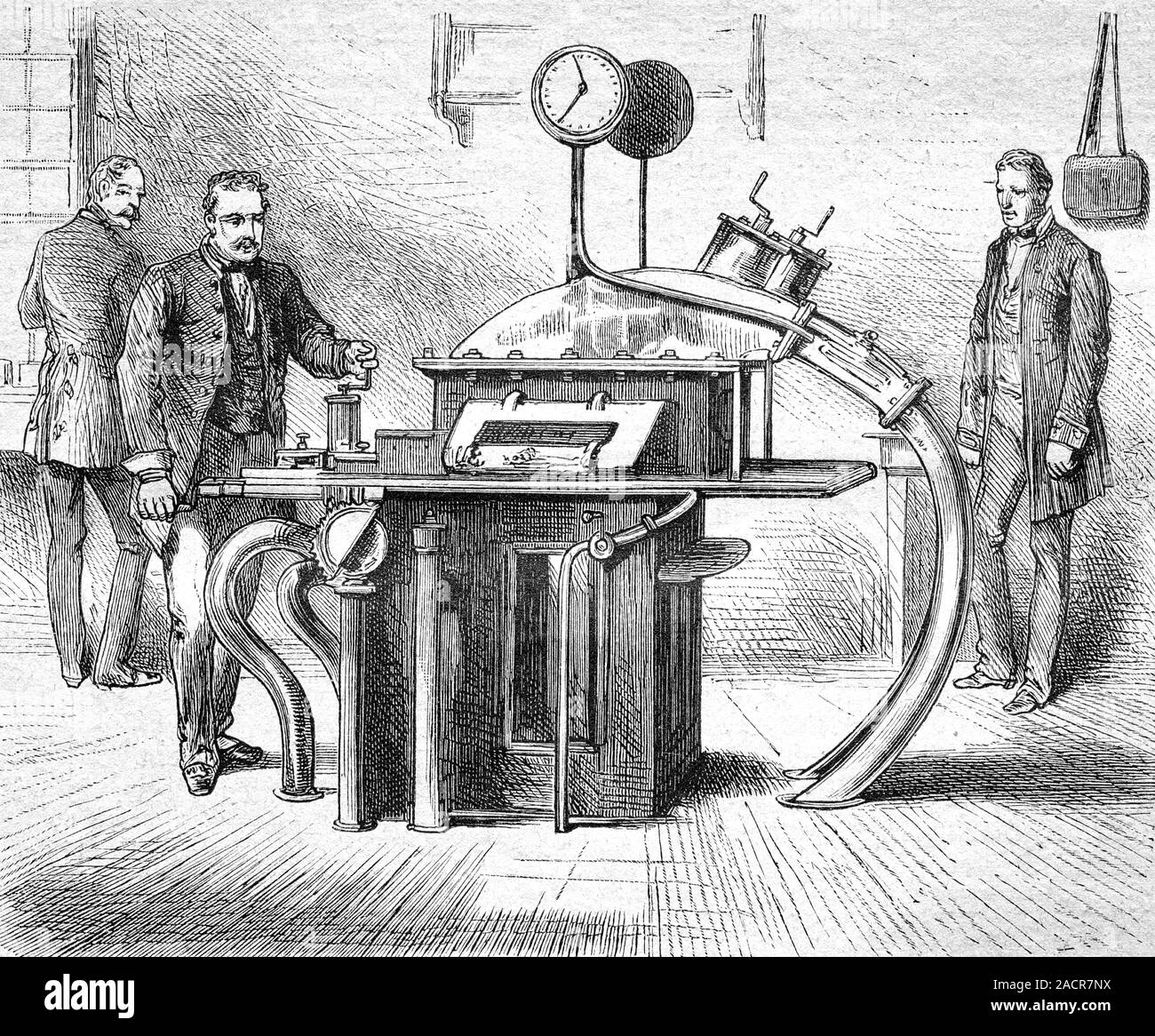 Pneumatic postal service. 19th-century artwork of post being delivered ...