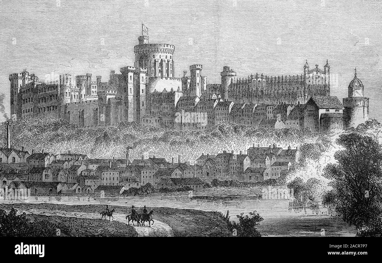 Windsor Castle, 19th-century artwork. This castle and palace is one of ...