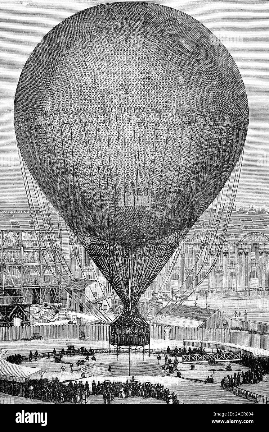 Viewing balloon at 1878 Paris Exposition. 19th-century artwork of a ...