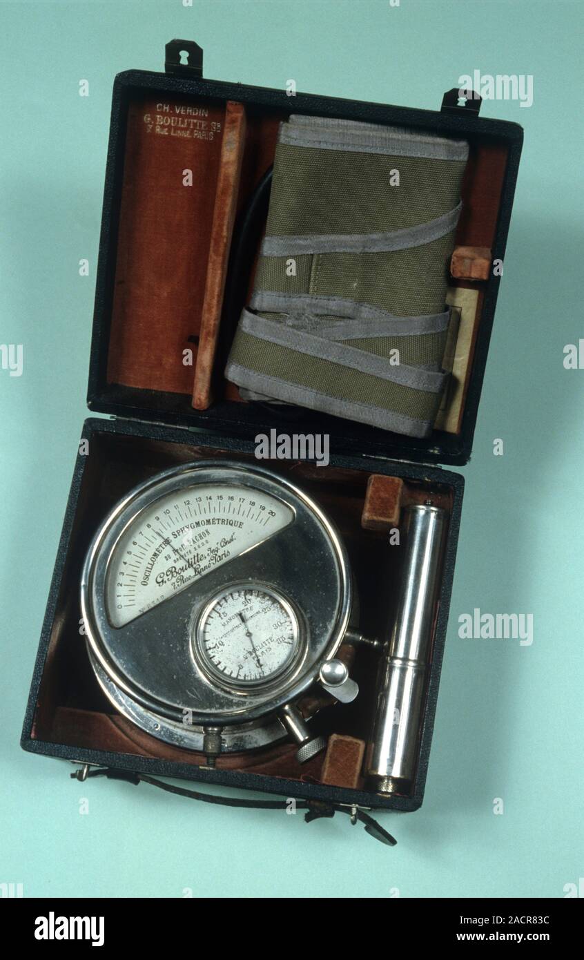 Boulitte oscillometer, in its case, dating from 1910, France. This ...