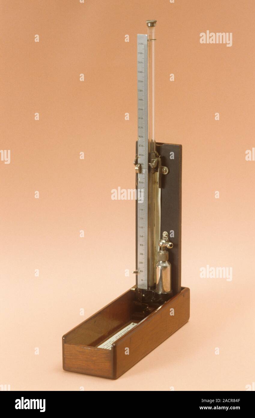 Nicholson sphygmomanometer in its case, dating from 1910, America. The ...