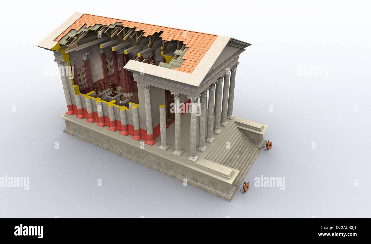 Roman temple. Cutaway artwork showing the typical form of a Roman ...