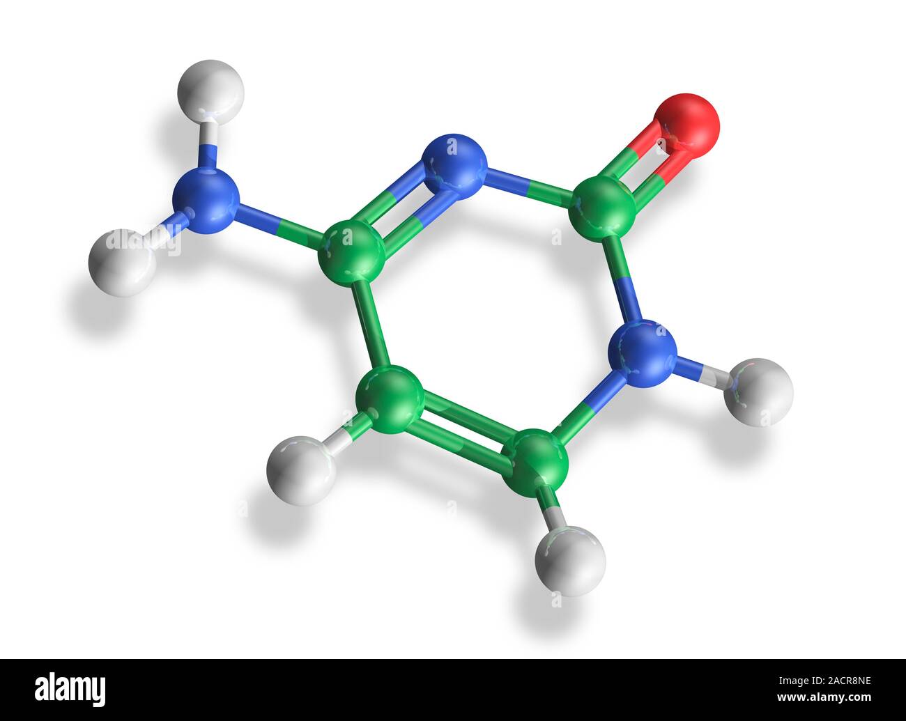 Cytosine molecule. Computer artwork showing the structure of a molecule ...