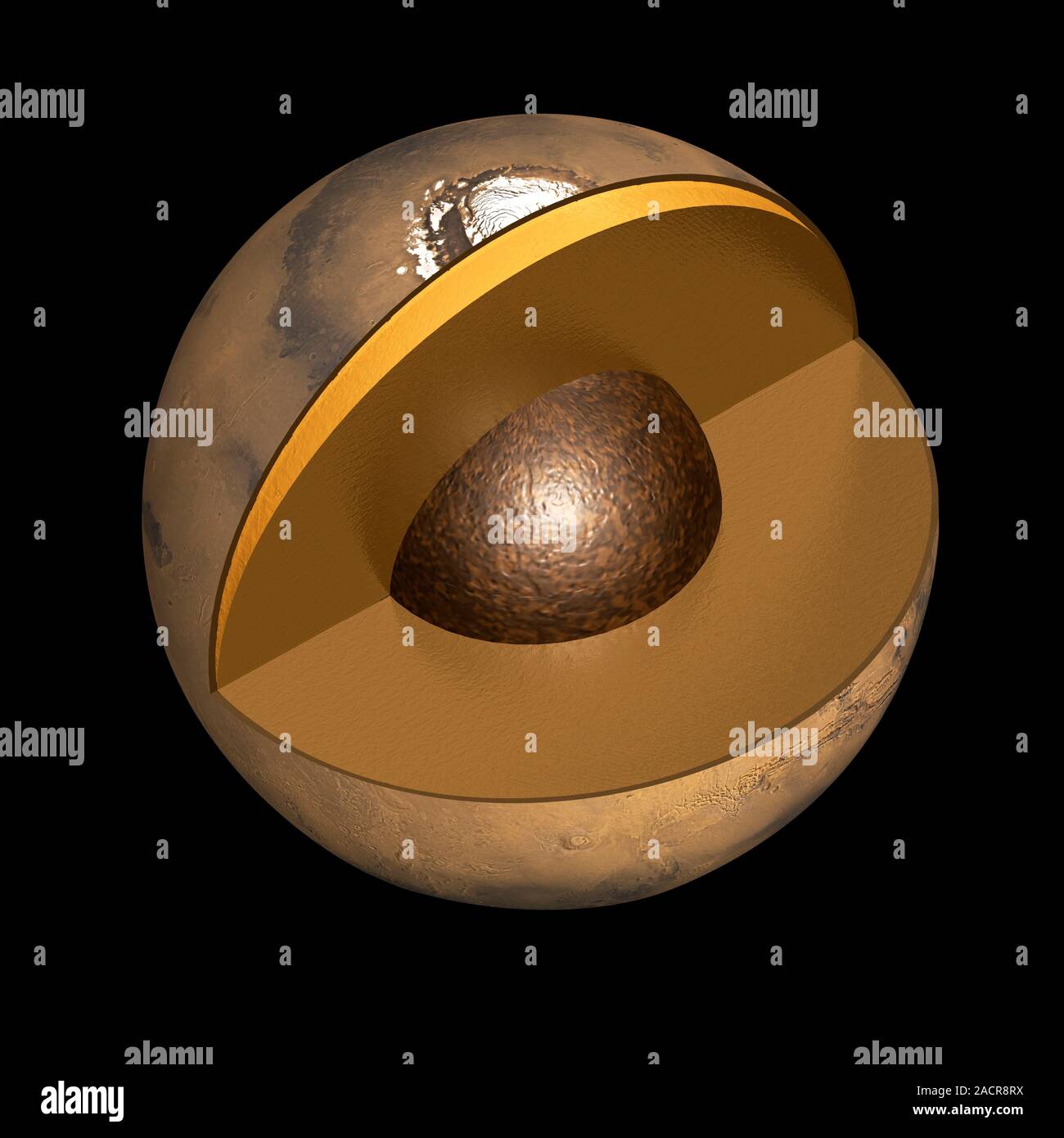 Mars' interior. Computer artwork showing the interior structure of the planet Mars. Current ...