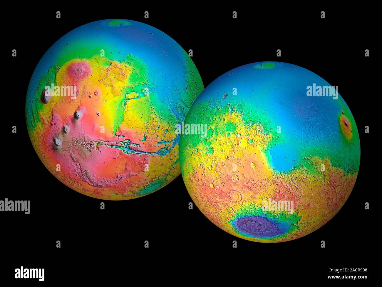 Mars topography. Computer artwork based on satellite data, showing the ...