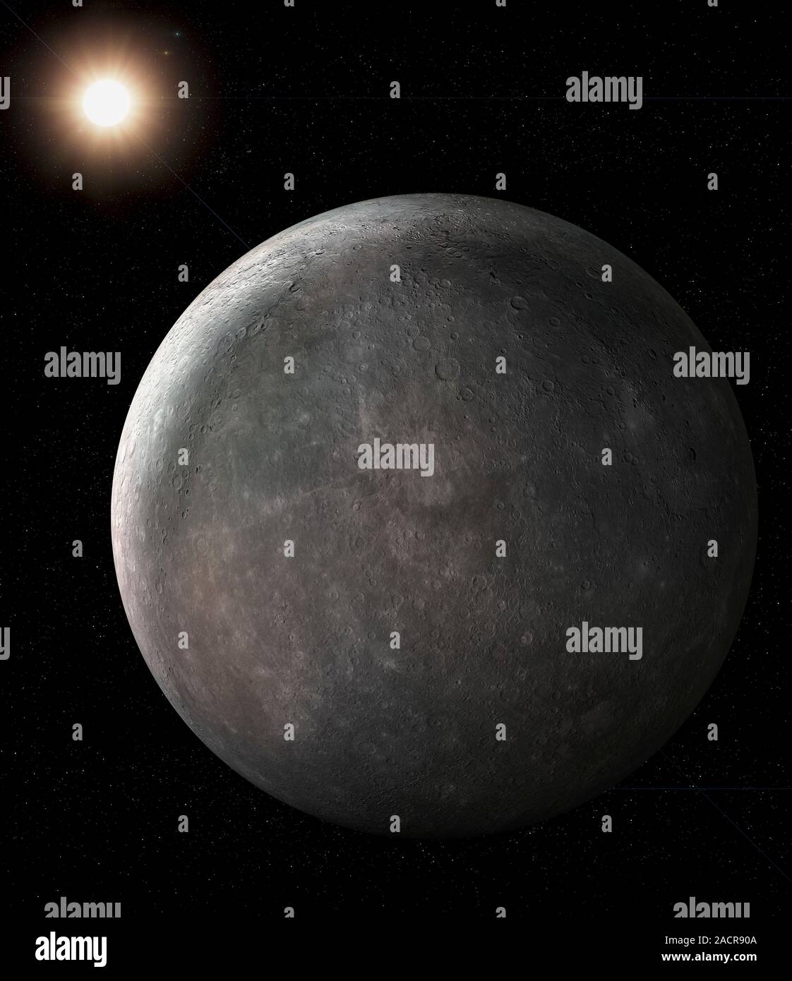 Mercury from space. Computer artwork of the planet Mercury (centre ...