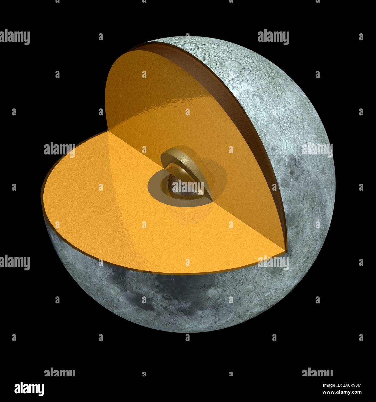 Moon structure. Cutaway computer artwork showing the internal layers ...