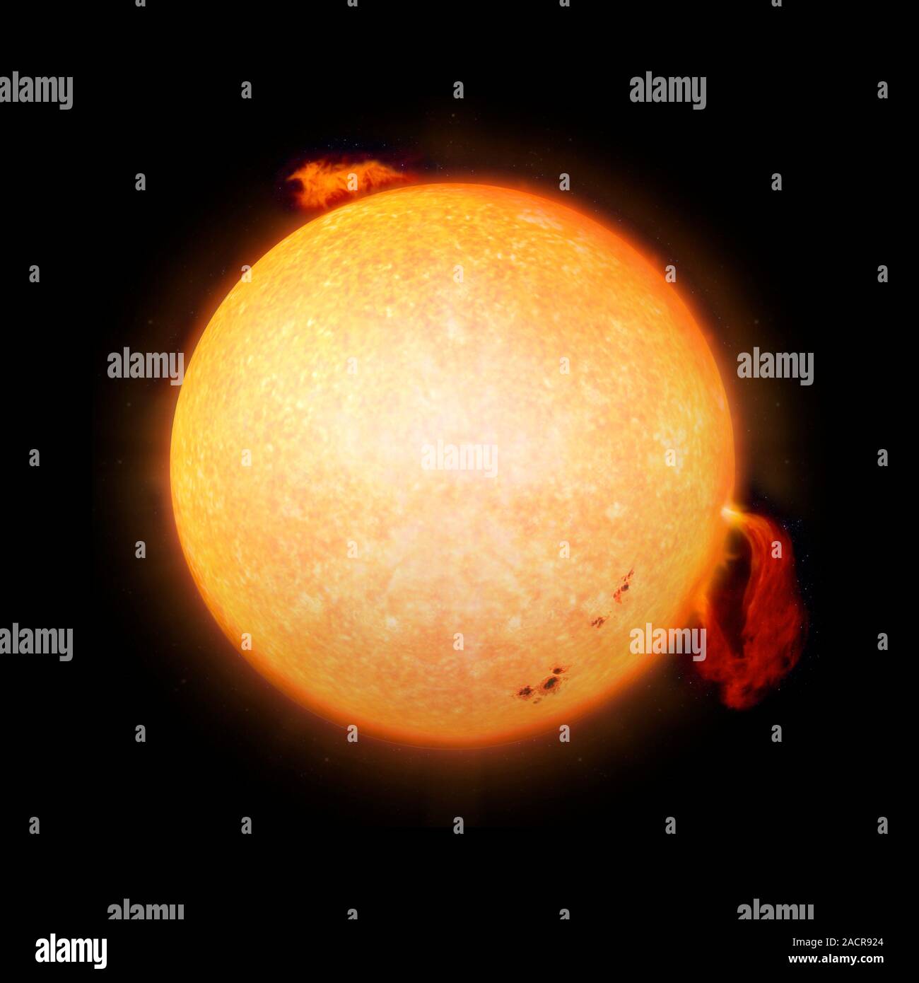 Active Sun, artwork. The Sun is a huge ball of hydrogen gas, ionised ...
