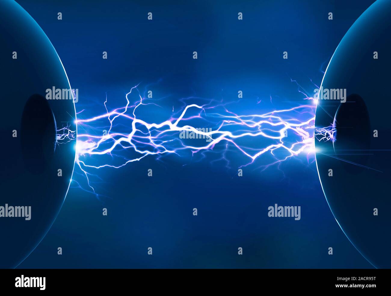 Electrical sparks between two sphere, computer artwork Stock Photo - Alamy