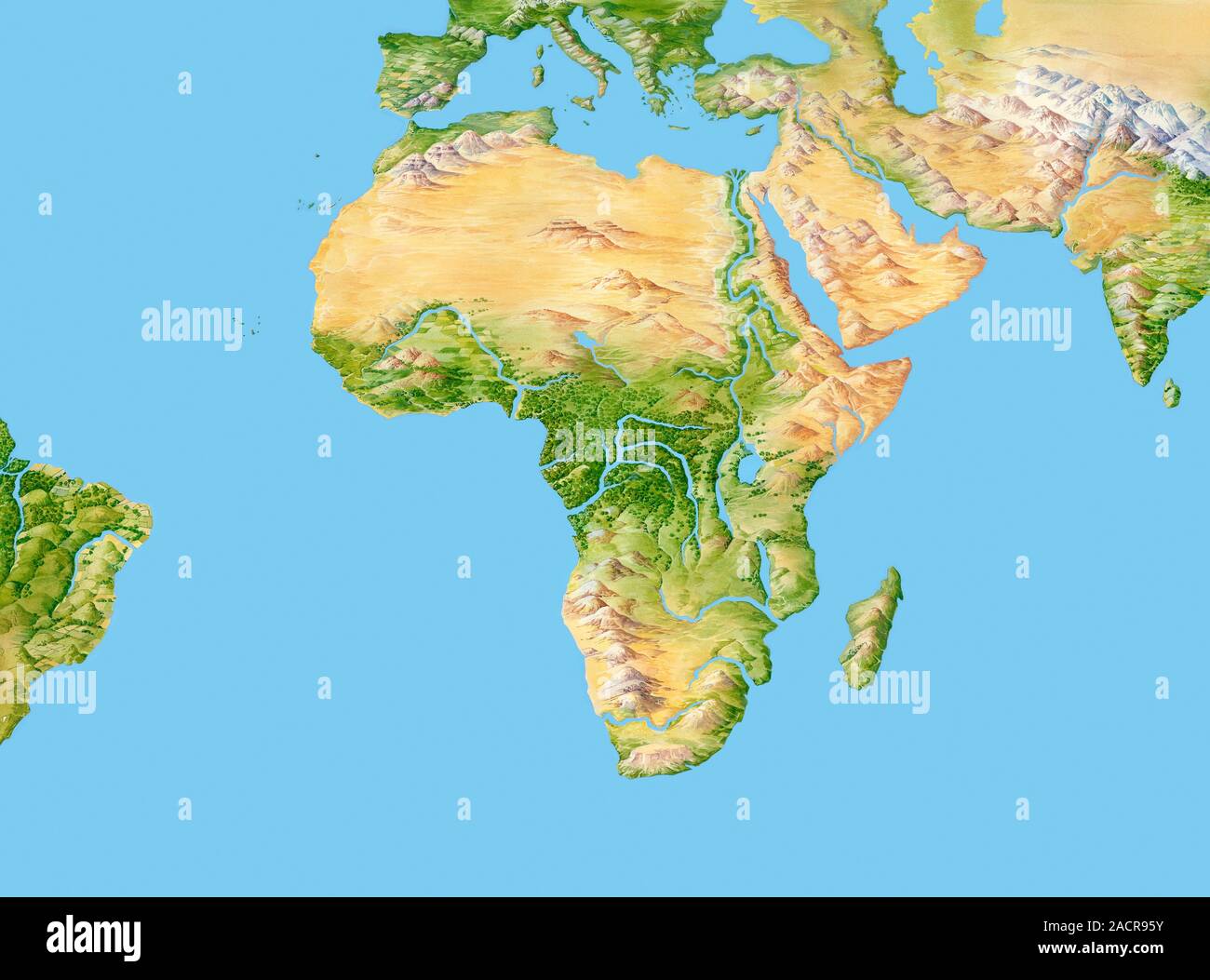 Geography of Africa. Artwork of the geographical features of the ...