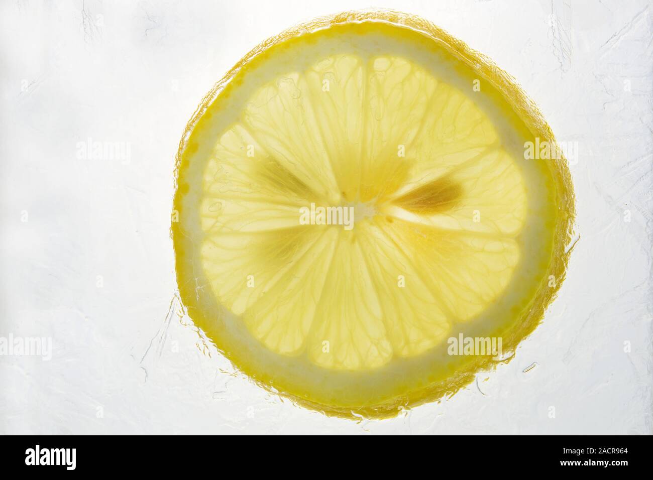 Lemon slice frozen in ice Stock Photo - Alamy