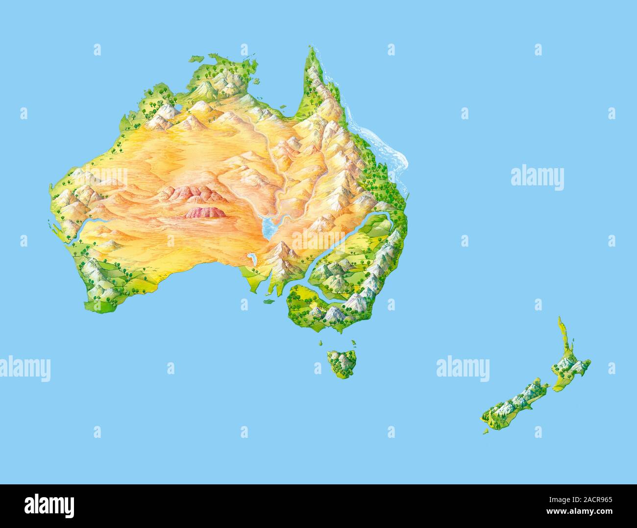Geography of Australasia. Artwork of the geographical features of ...