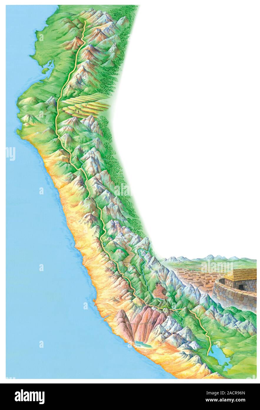 Royal Inca Road. Artwork of the Royal Inca Road (Camino Real) through ...