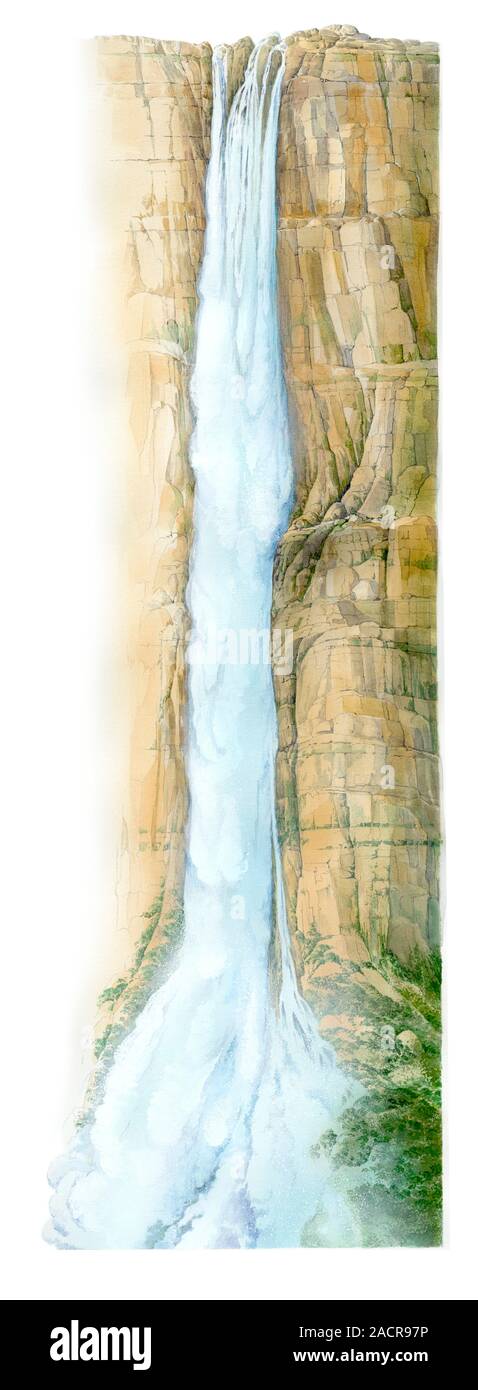 Angel Falls, artwork. At a height of 979 metres, Angel Falls, in ...