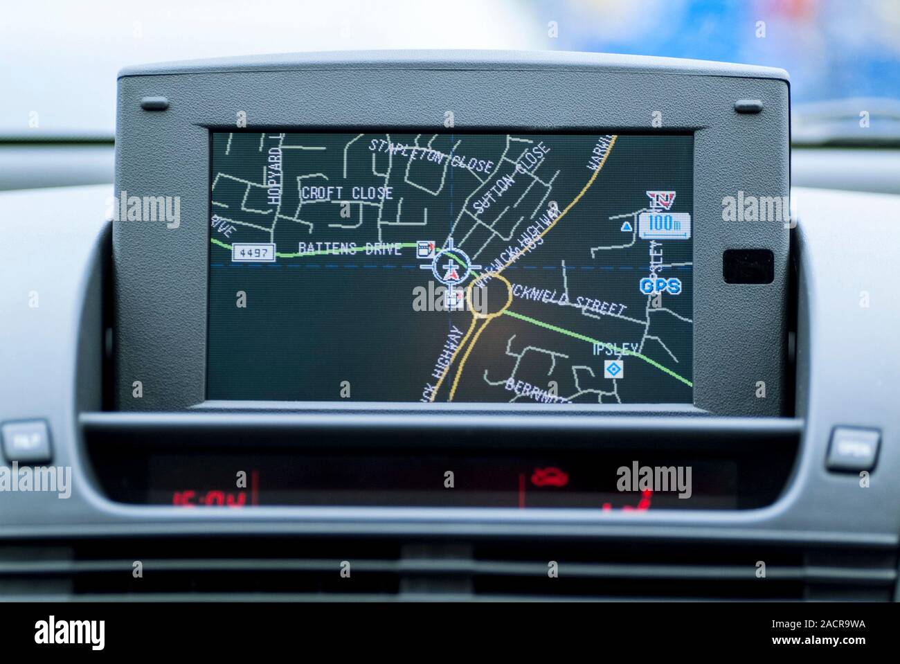 Satellite navigation dashboard screen. Satellite navigation systems use ...