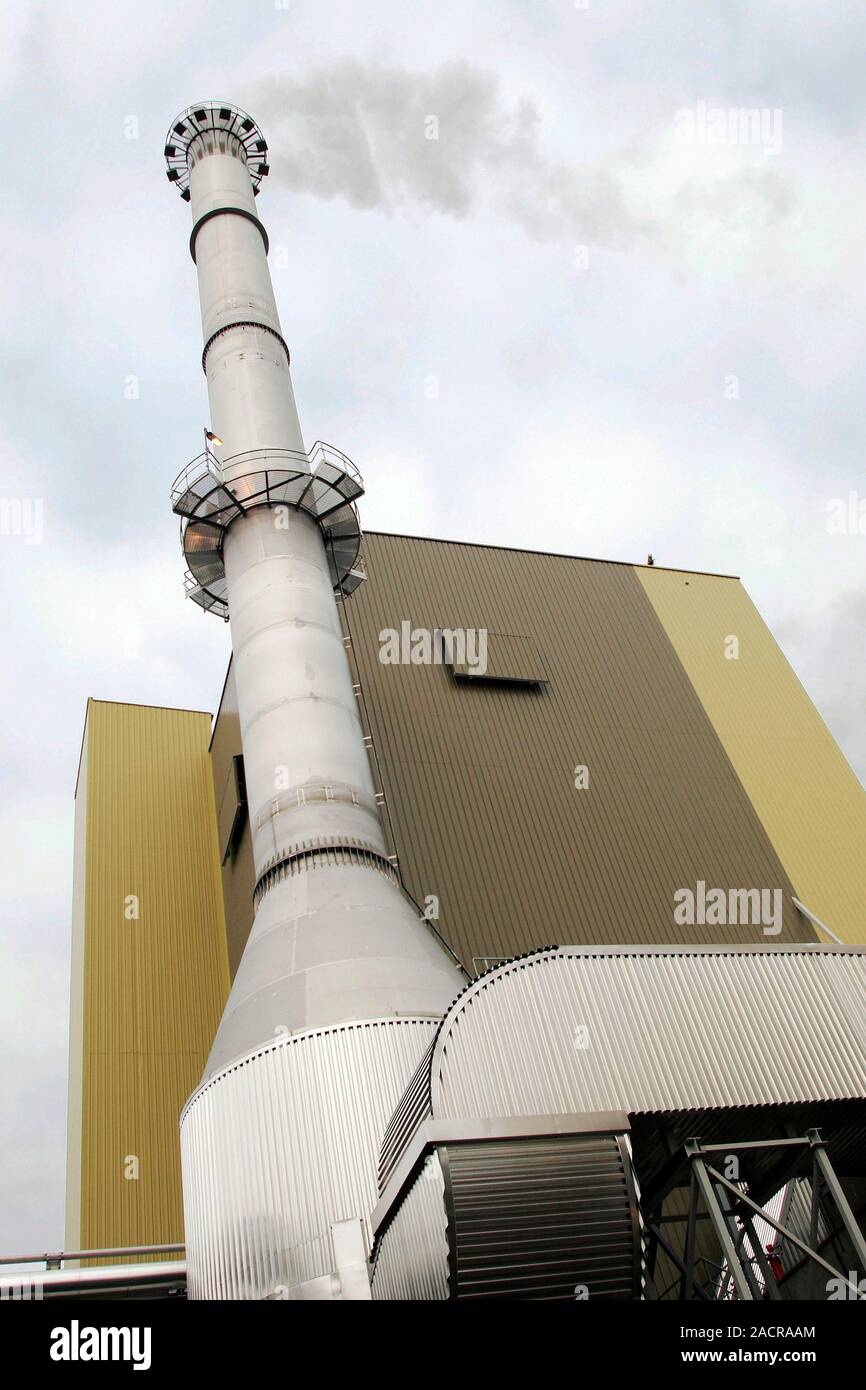 Paper mill. Chimney of the boiler plant at the Chapelle Darblay paper ...