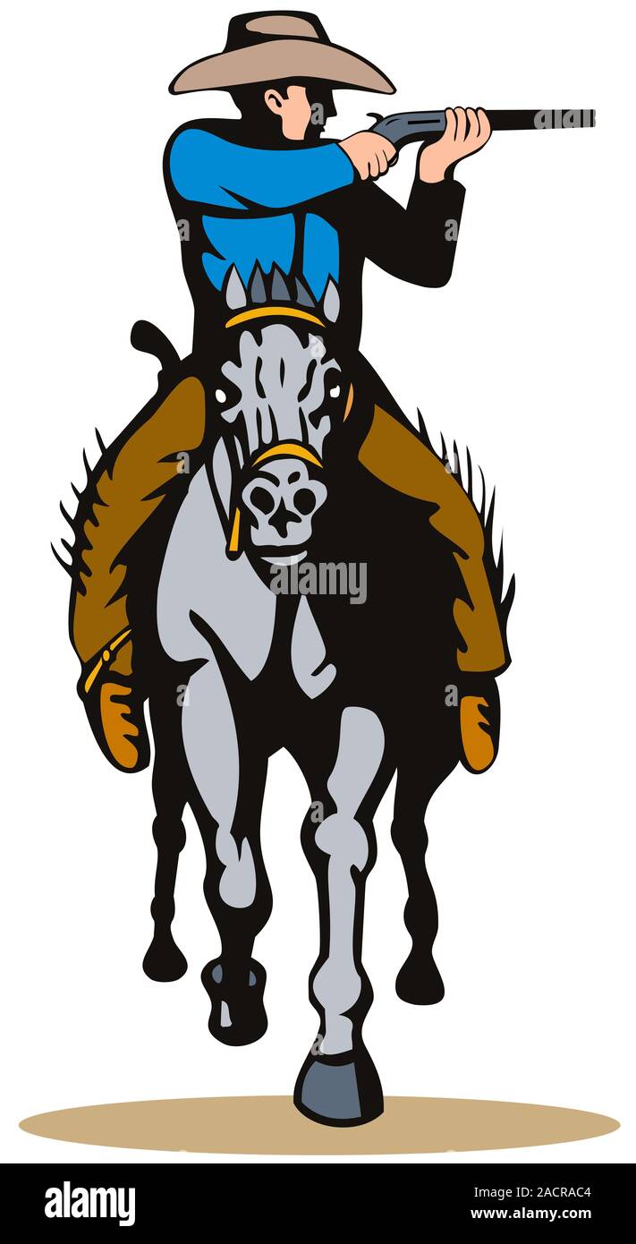 Cowboy Horseback With Rifle Stock Photo - Alamy