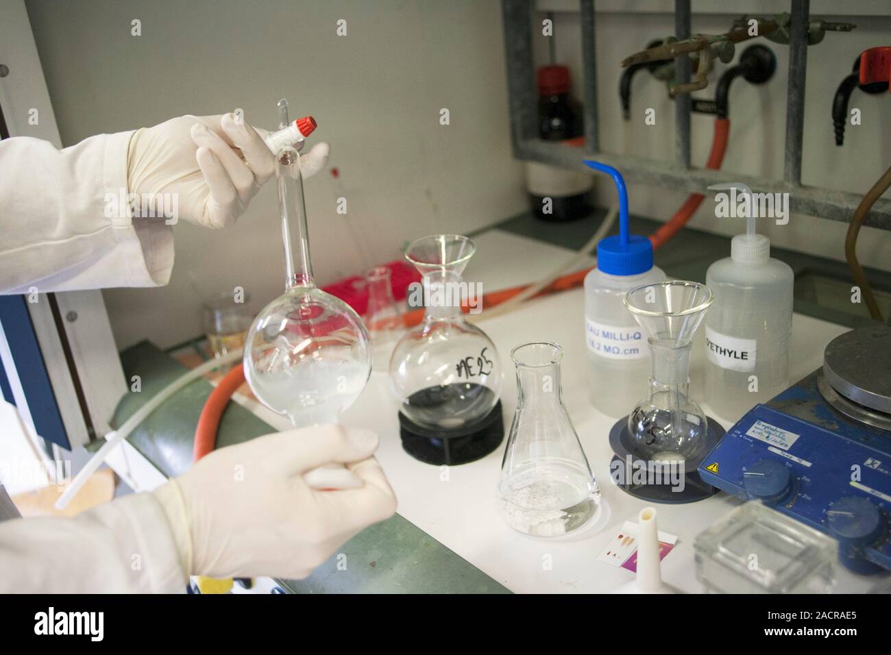Bio-organic chemistry lab. Scientist working in the COBRA Bio-organic ...