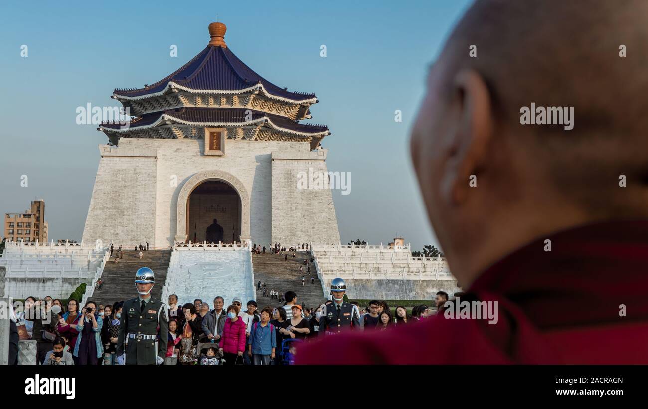 Taipei, Taiwan-16 February, 2017: Buddhist monks wear red robes look of ...