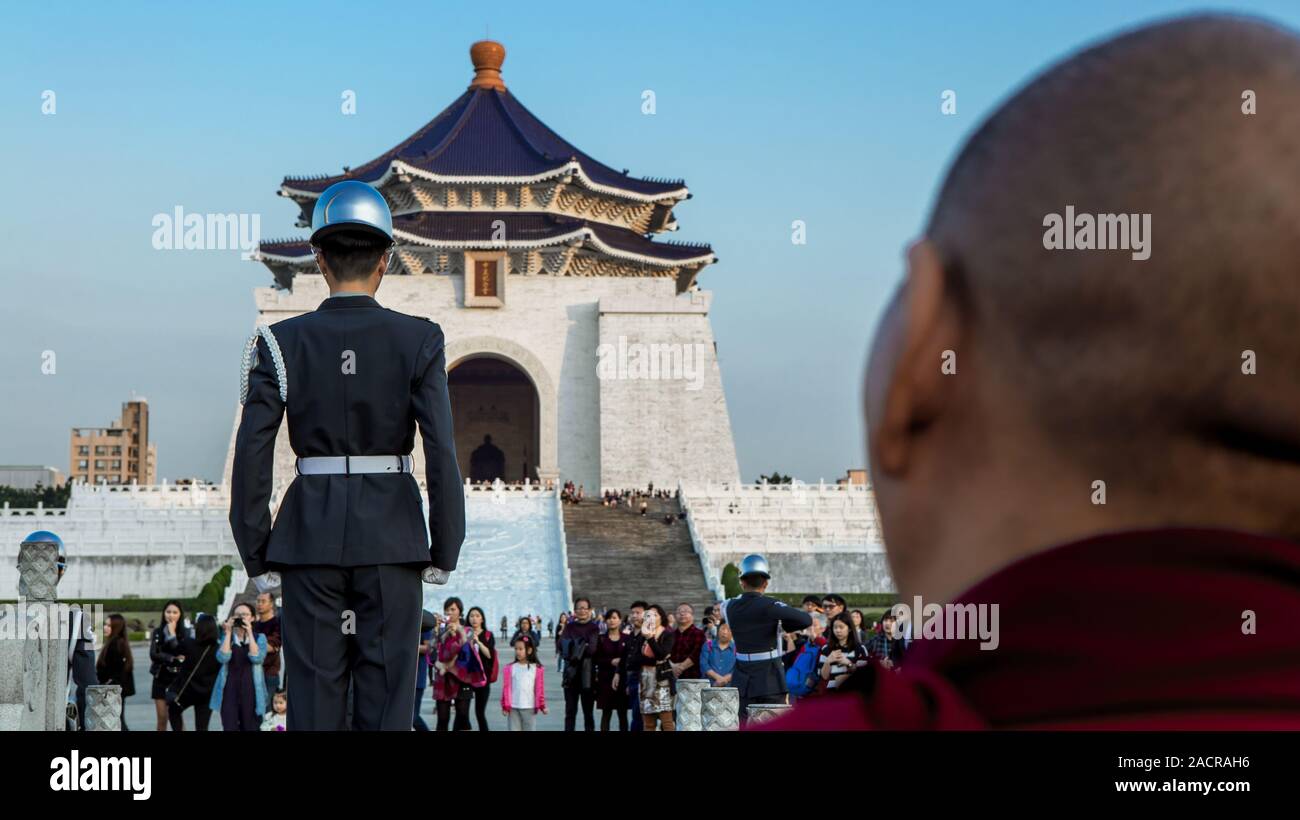 Taipei, Taiwan-16 February, 2017: Buddhist monks wear red robes look of ...