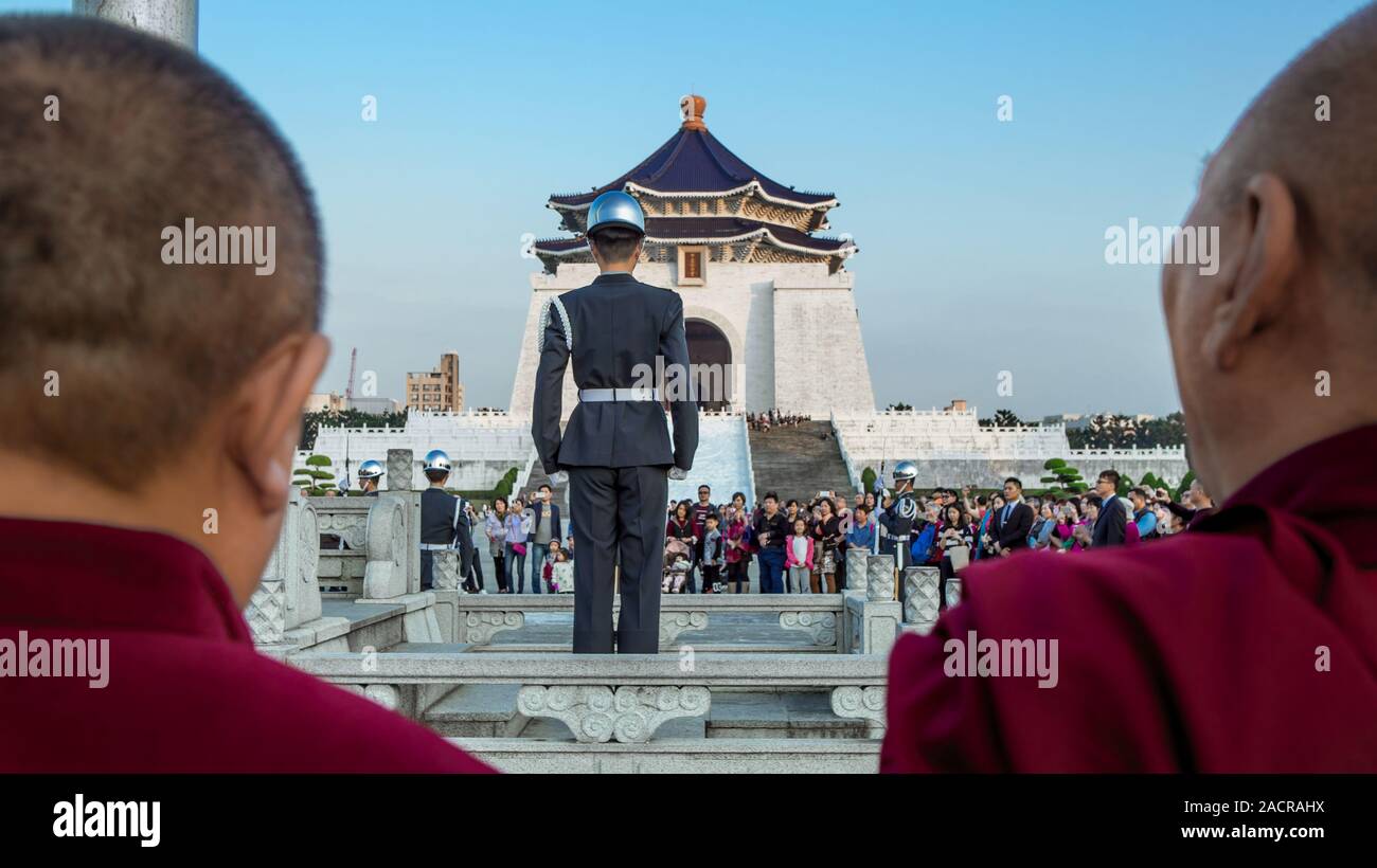 Taipei, Taiwan-16 February, 2017: Buddhist monks wear red robes look of ...