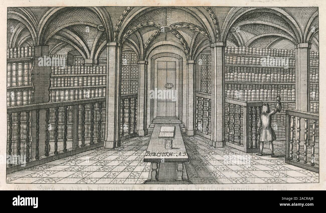 University library. 18th-century artwork of a university library in ...