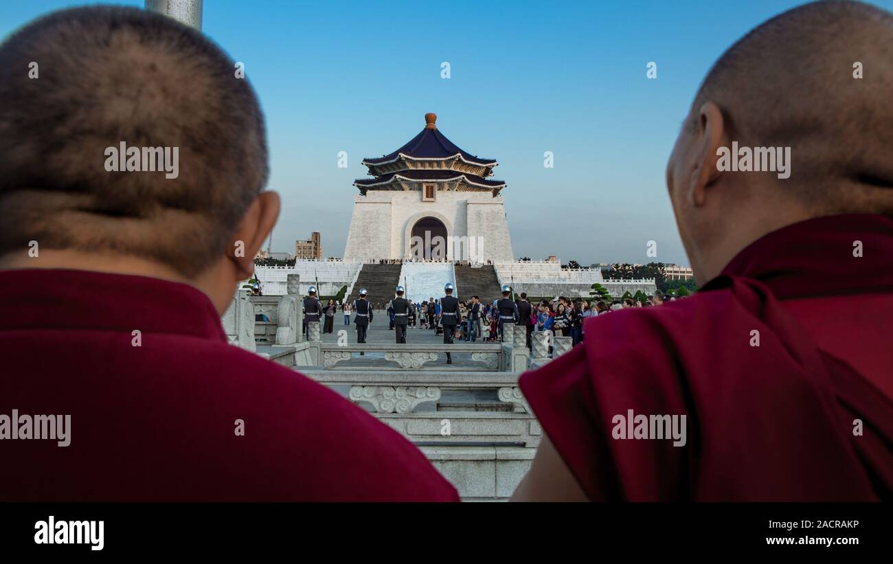 Taipei, Taiwan-16 February, 2017: Buddhist monks wear red robes look of ...