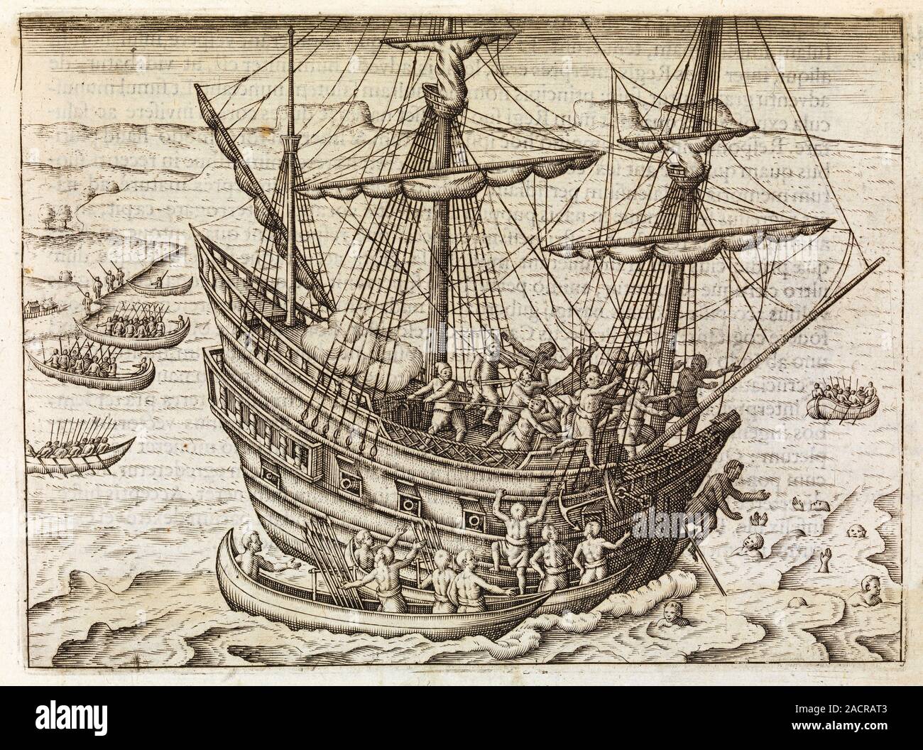 Dutch under attack in Java. 17th-century artwork of a Dutch ship being ...