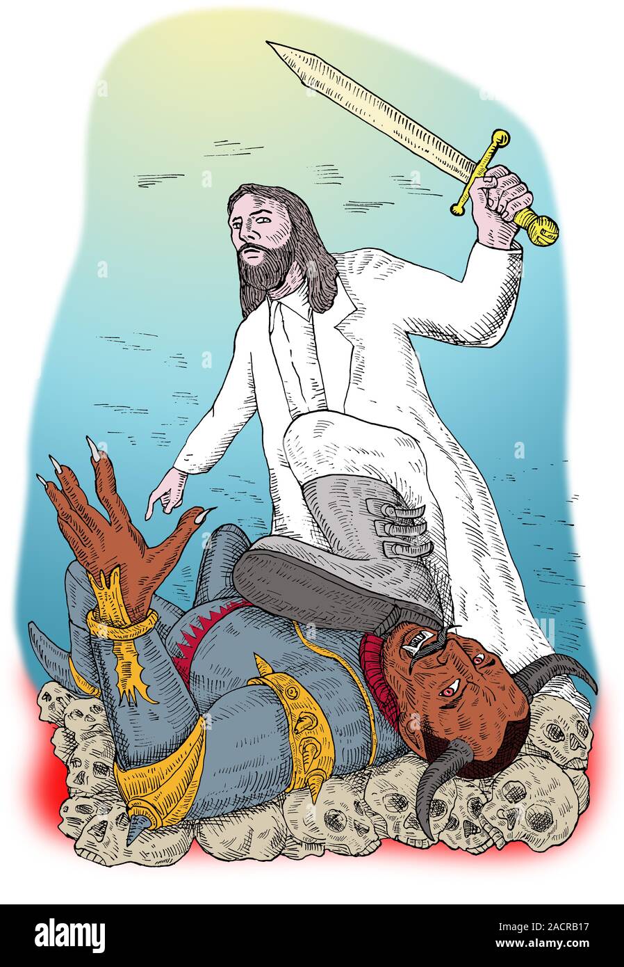 Jesus Standing Over Devil Stock Photo - Alamy