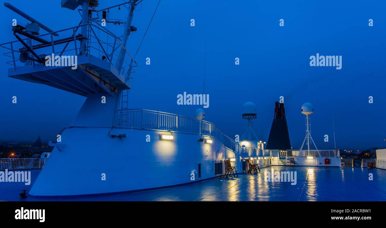 sun deck of a ferry at night Stock Photo - Alamy