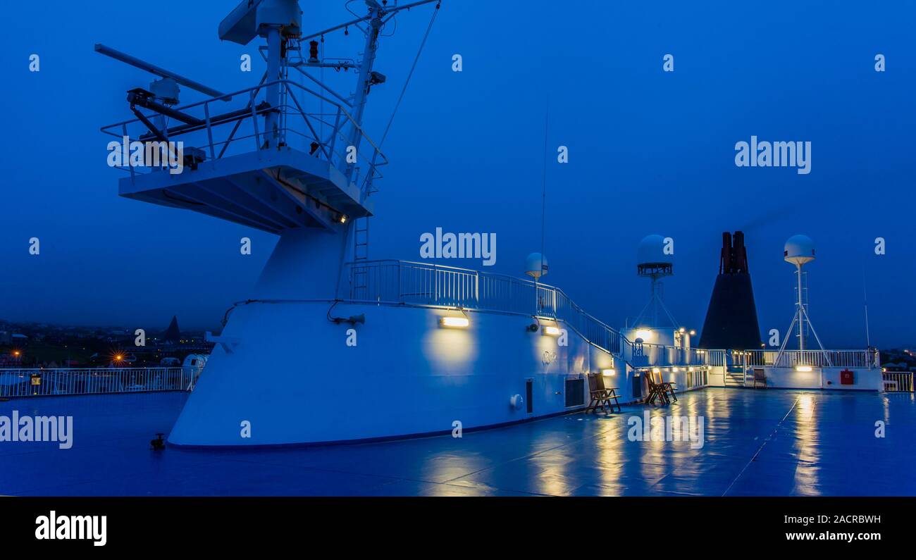 sun deck of a ferry at night Stock Photo - Alamy