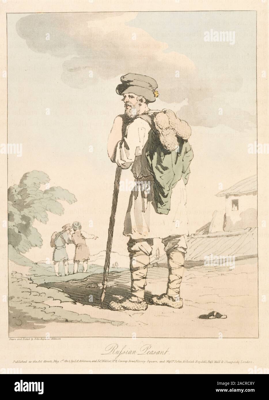 A Russian peasant leaning on a walking stick. Image taken from A ...