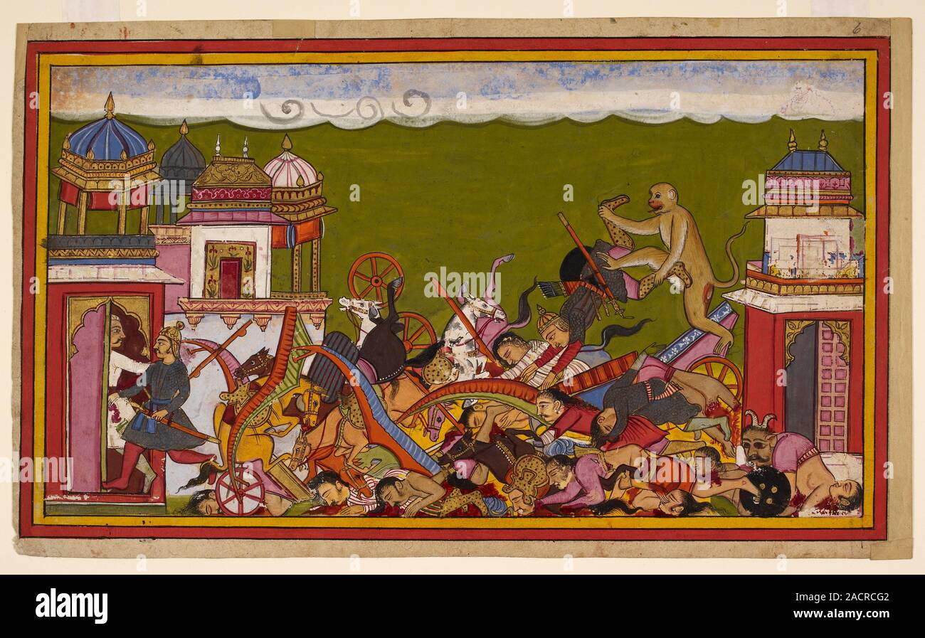Hanuman fighting Ravana's army, 'Hanuman conquering another army sent ...